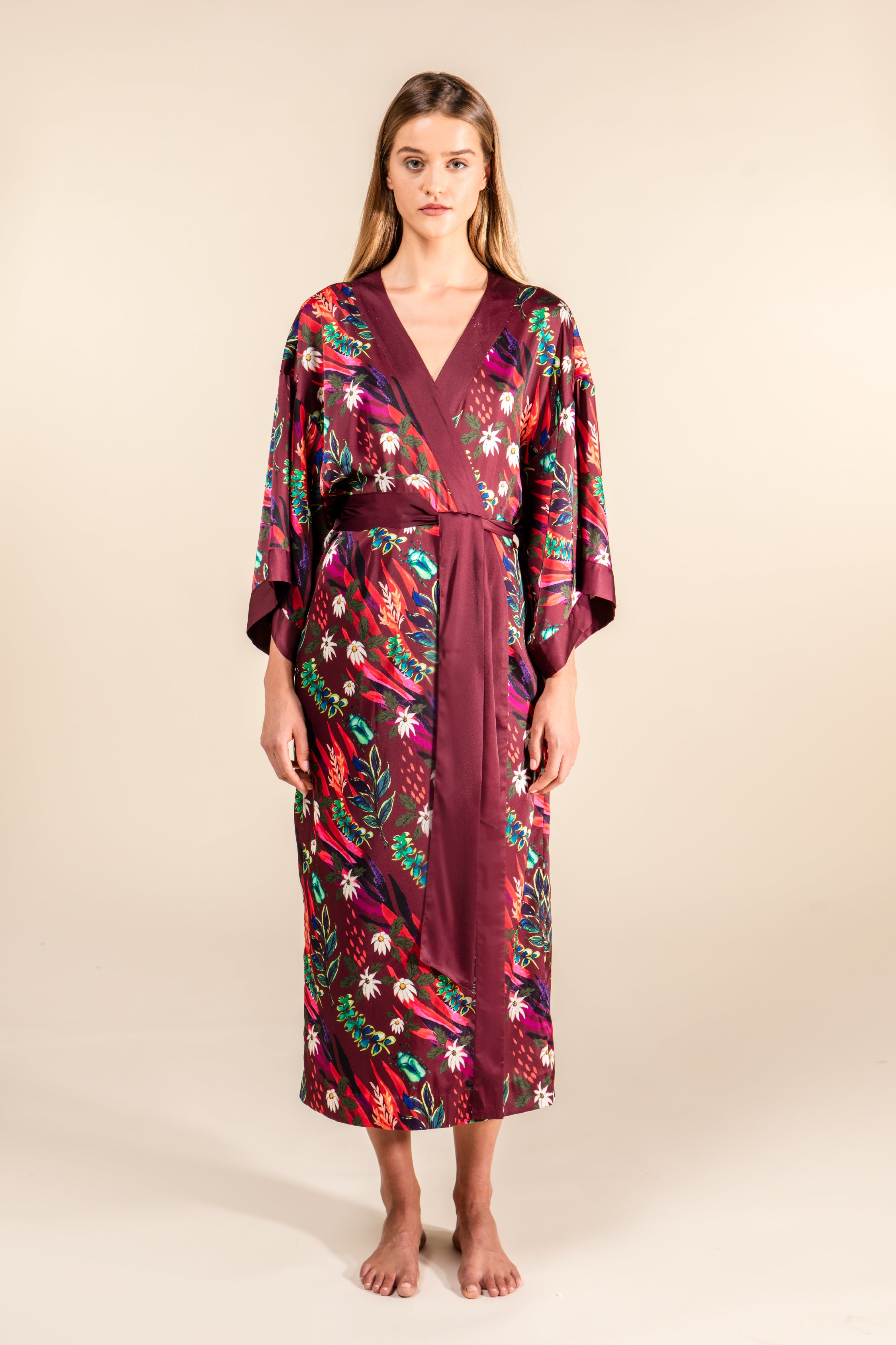 HIBISCUS SILK SATIN ROBE